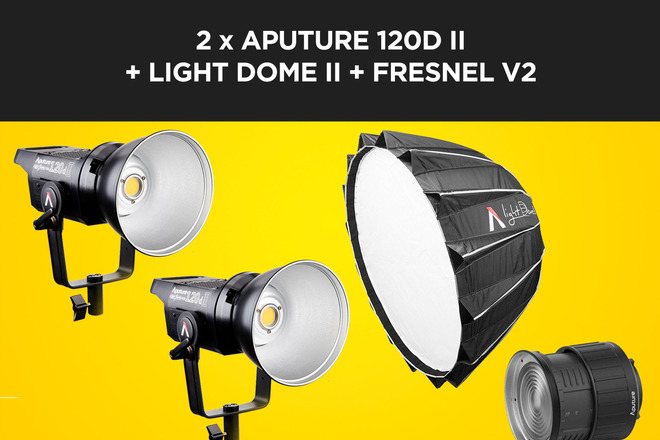 2x Aputure 120D Mark II + Light Dome II + Fresnel V2 +Stands - cinekit