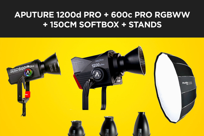 Aputure 1200d Pro + 600c Pro RGBWW +Softbox +Dishes +Stands - cinekit
